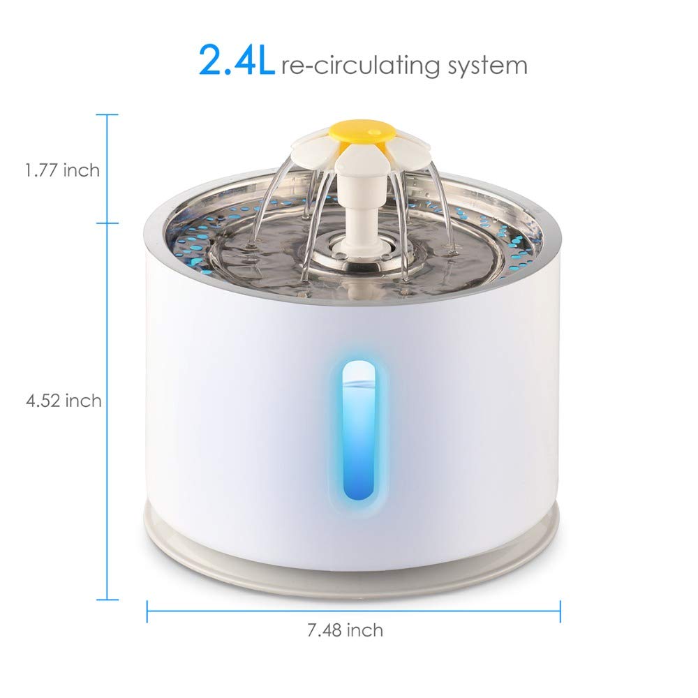 Beacon Pet Fountain, Cat Water Fountain 84oz/2.4L Automatic Dog Fountain Stainless Steel Pet Drinking Water Dispenser with LED Indicator for Cats, Dogs, Multiple Pets