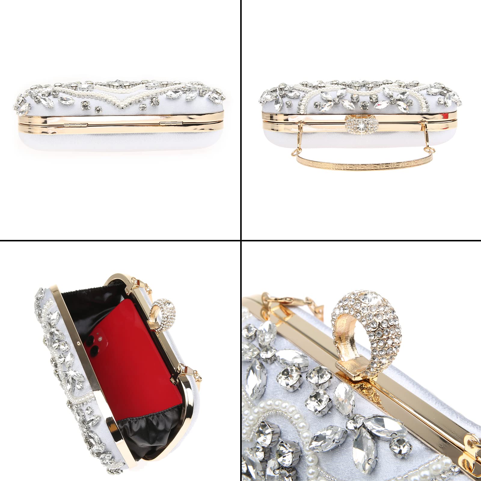 DA BODAN Womens Sparkly Rhinestone Crystal Clutch Bag Glitter Sequin Bridal Purse Evening Handbag for Wedding Party Prom