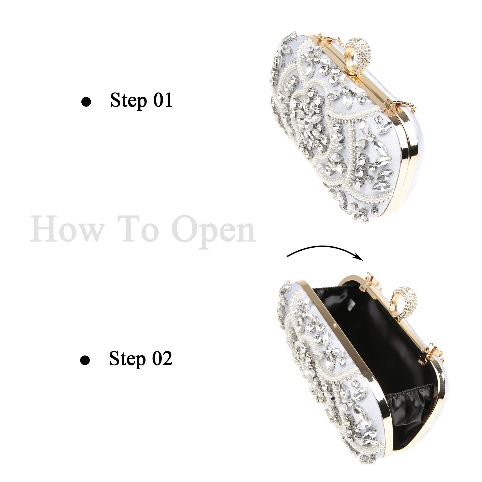 DA BODAN Womens Sparkly Rhinestone Crystal Clutch Bag Glitter Sequin Bridal Purse Evening Handbag for Wedding Party Prom
