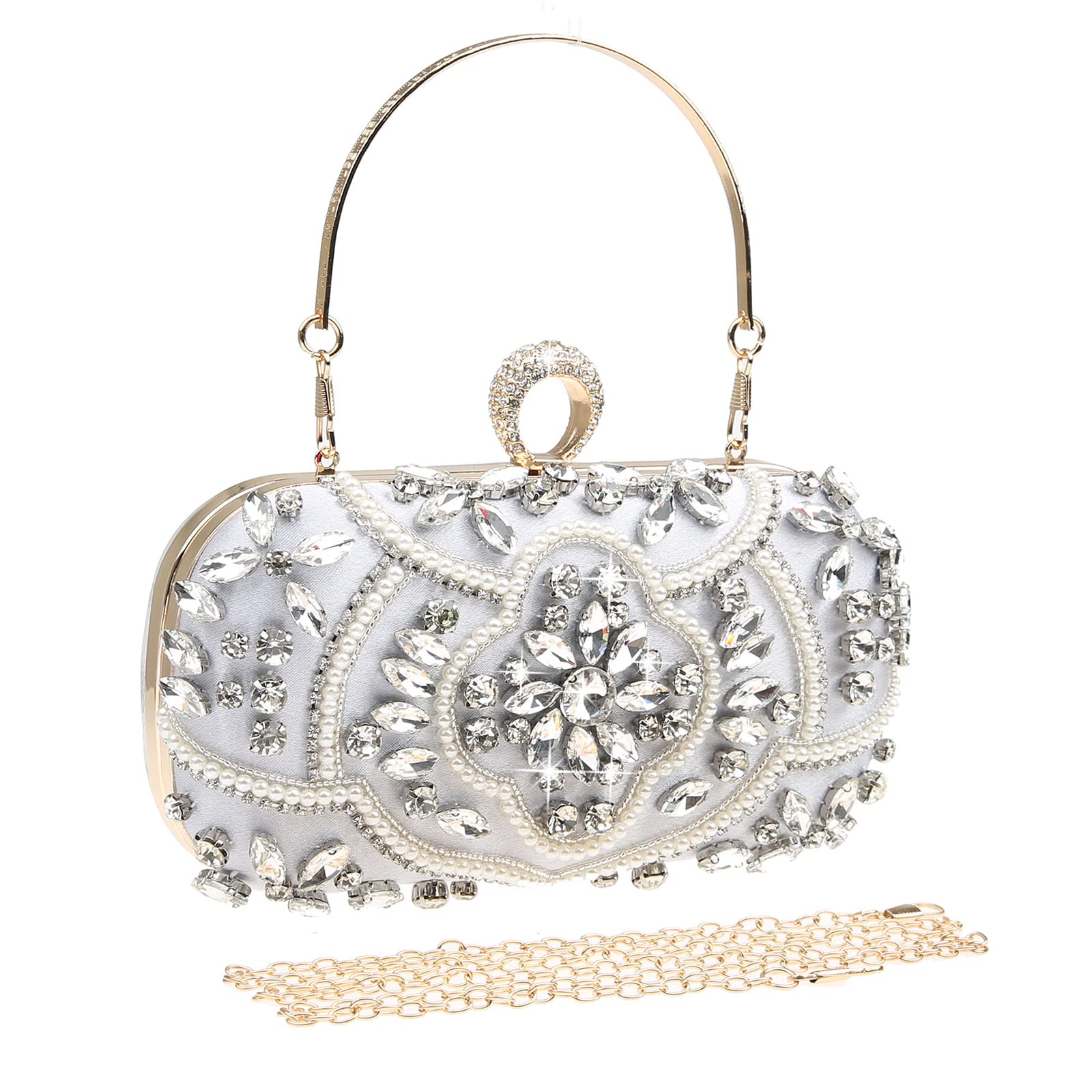 DA BODAN Womens Sparkly Rhinestone Crystal Clutch Bag Glitter Sequin Bridal Purse Evening Handbag for Wedding Party Prom