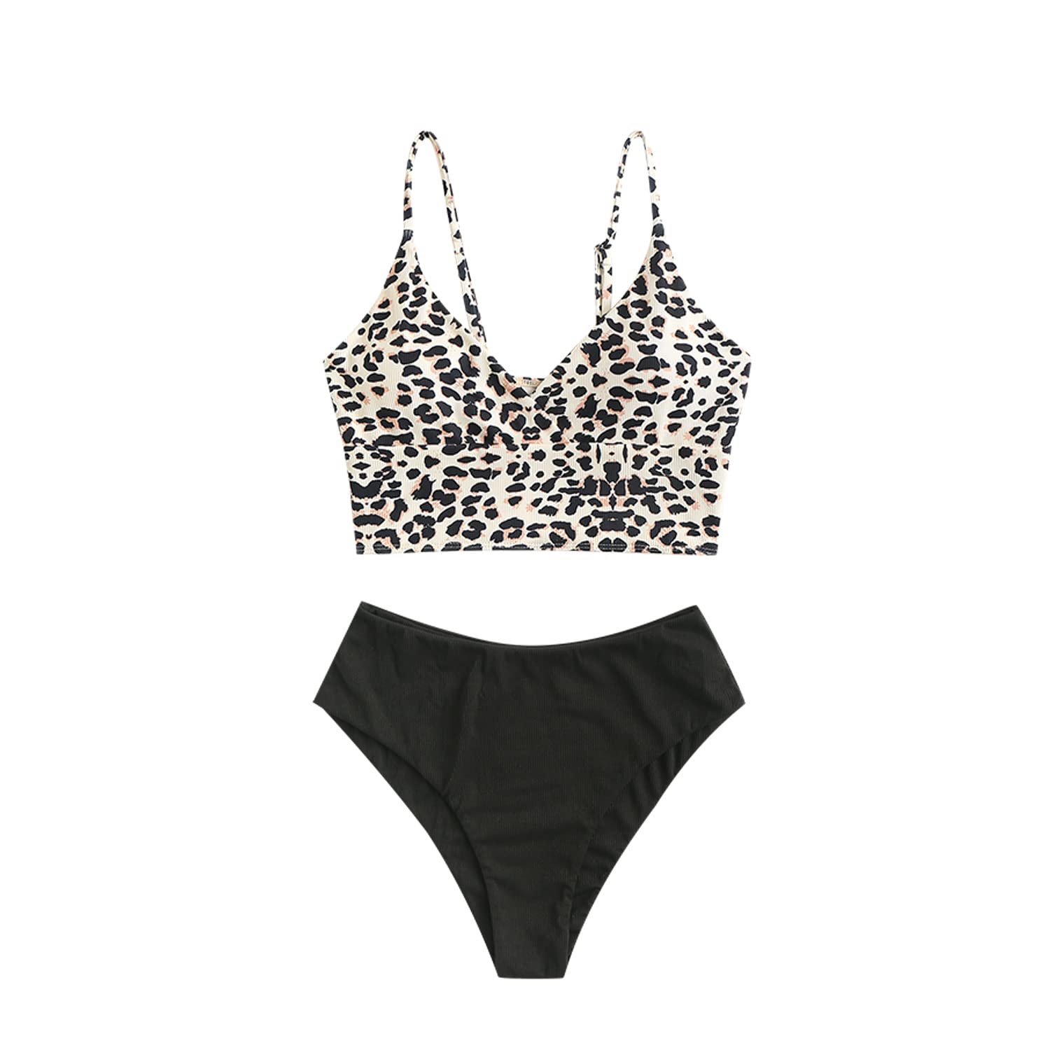ZAFUL Women Tankini Set, Ribbed High Cut Surplice Swimsuit Bathing Suit with Spaghetti Straps(2-Ba Light Coffee,S)