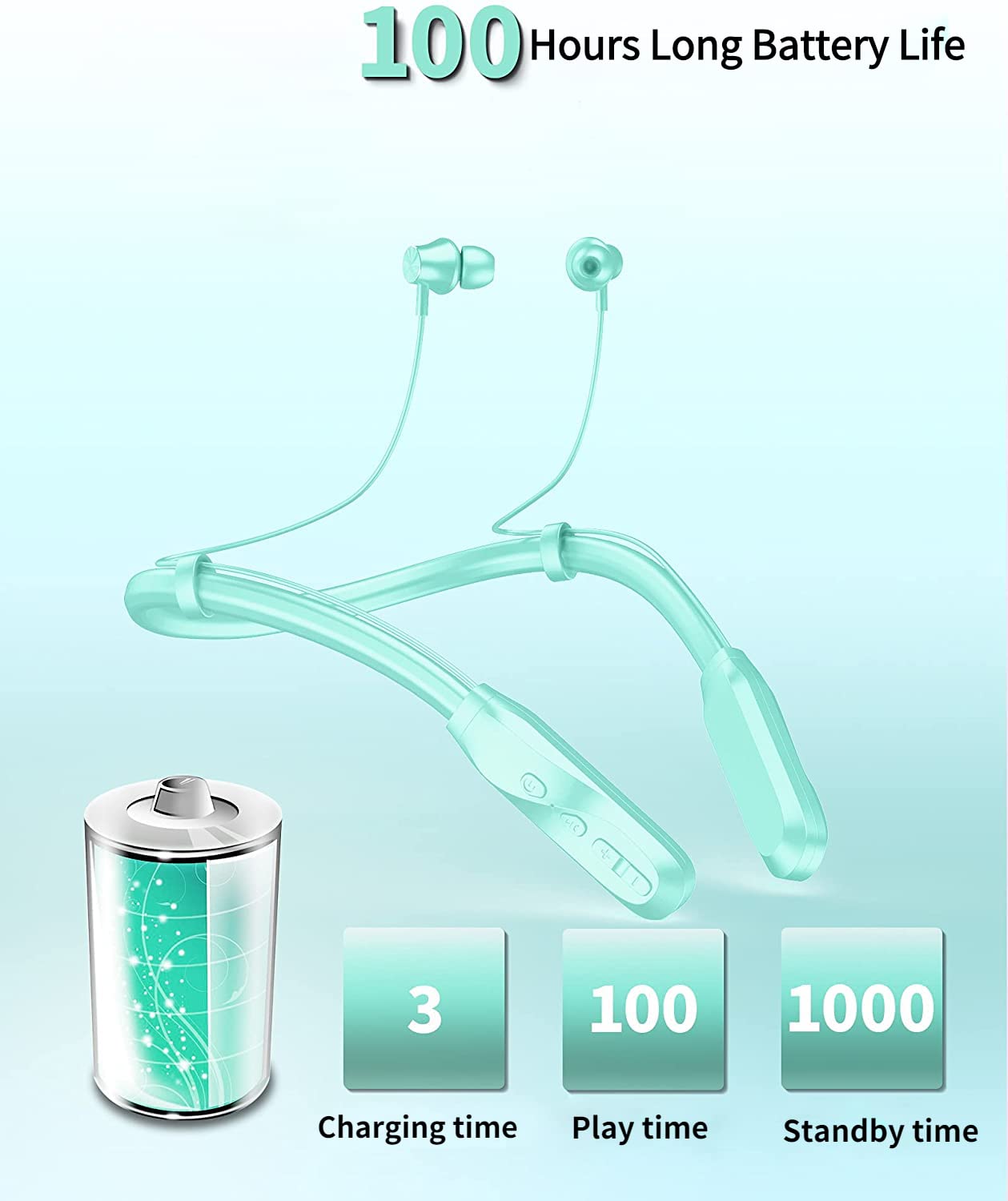Nepartak 200-Hour Playtime Neckband Bluetooth Earphones, Hi-Fi Sound, Comfortable Fit, Perfect for Sports & Commuting