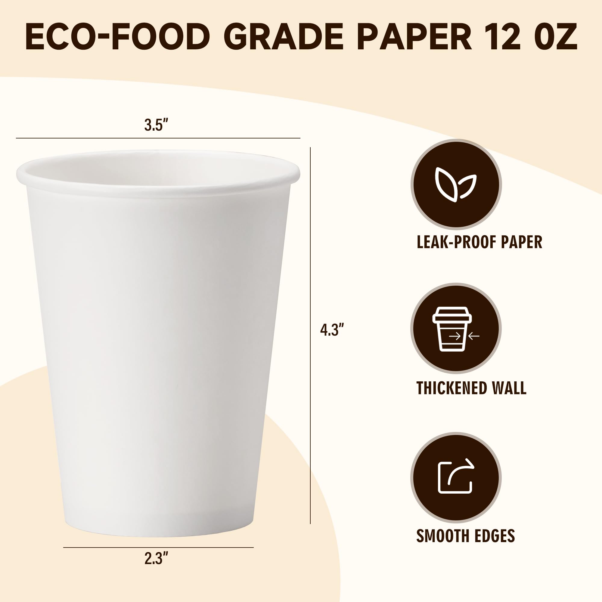 YEEHAW 12 oz 500 Pack Disposable Paper Coffee Cups, Bulk White Hot to Go Cups for Hot Coffee, Hot Liquid, Chocolate, Juice, Hot Beverage Drinkings, Ideal for Cafes, Bistros, Office and Family