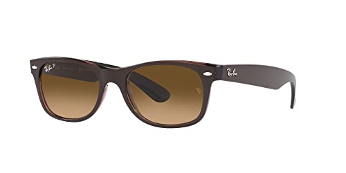 Ray-Ban RB2132 New Wayfarer Square Sunglasses, Matte Brown On Transparent Brown/Gradient Brown Polarized, 52 mm