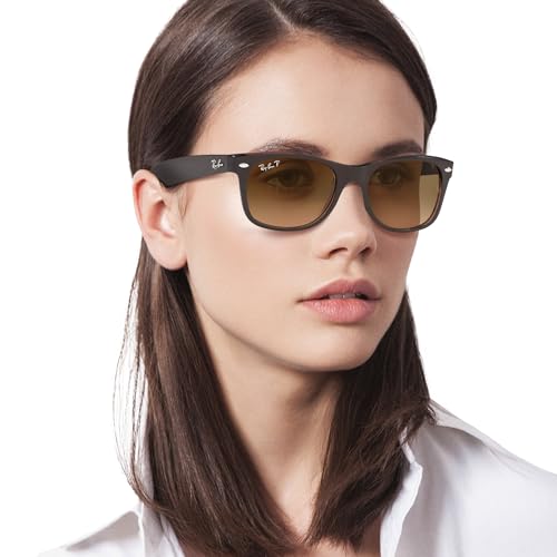 Ray-Ban RB2132 New Wayfarer Square Sunglasses, Matte Brown On Transparent Brown/Gradient Brown Polarized, 52 mm