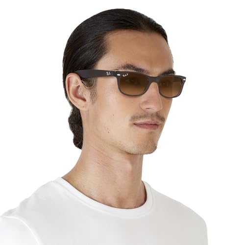Ray-Ban RB2132 New Wayfarer Square Sunglasses, Matte Brown On Transparent Brown/Gradient Brown Polarized, 52 mm