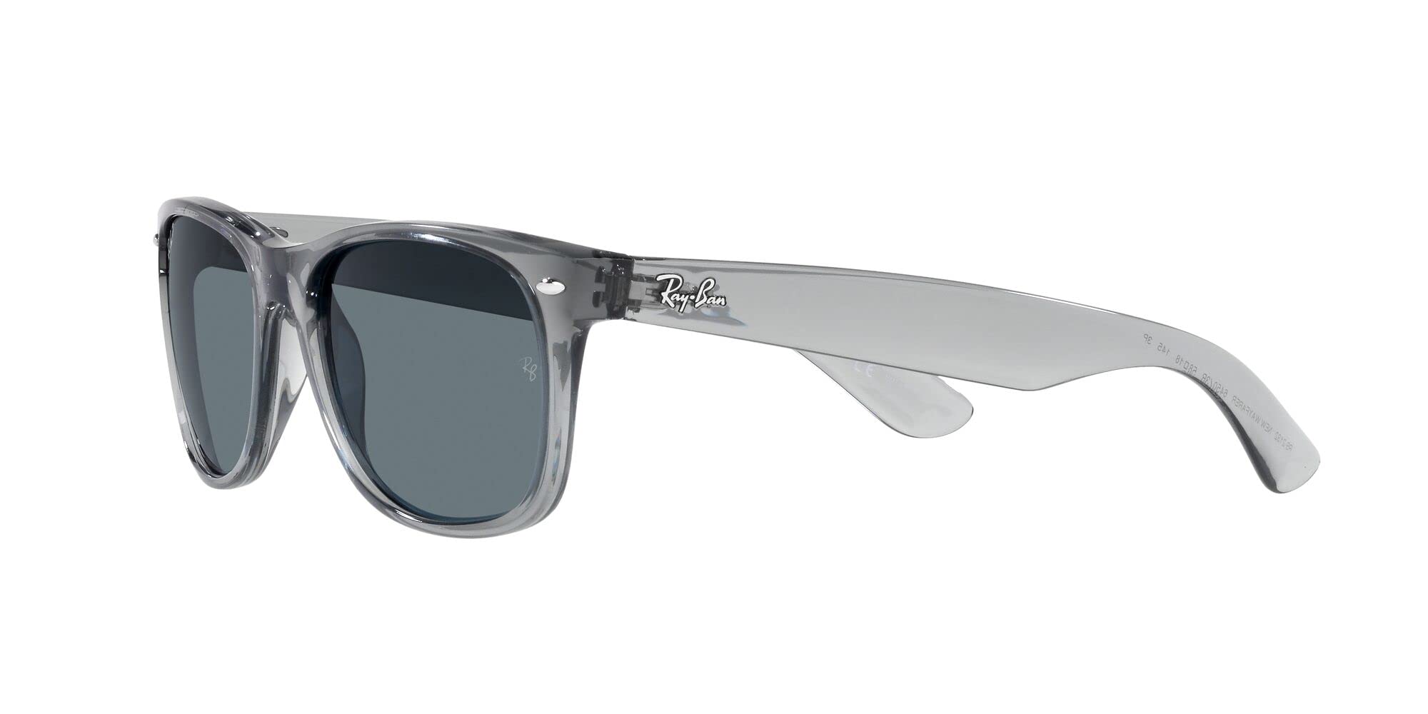 Ray-Ban RB2132 New Wayfarer Square Sunglasses, Transparent Grey/Dark Blue Polarized, 58 mm