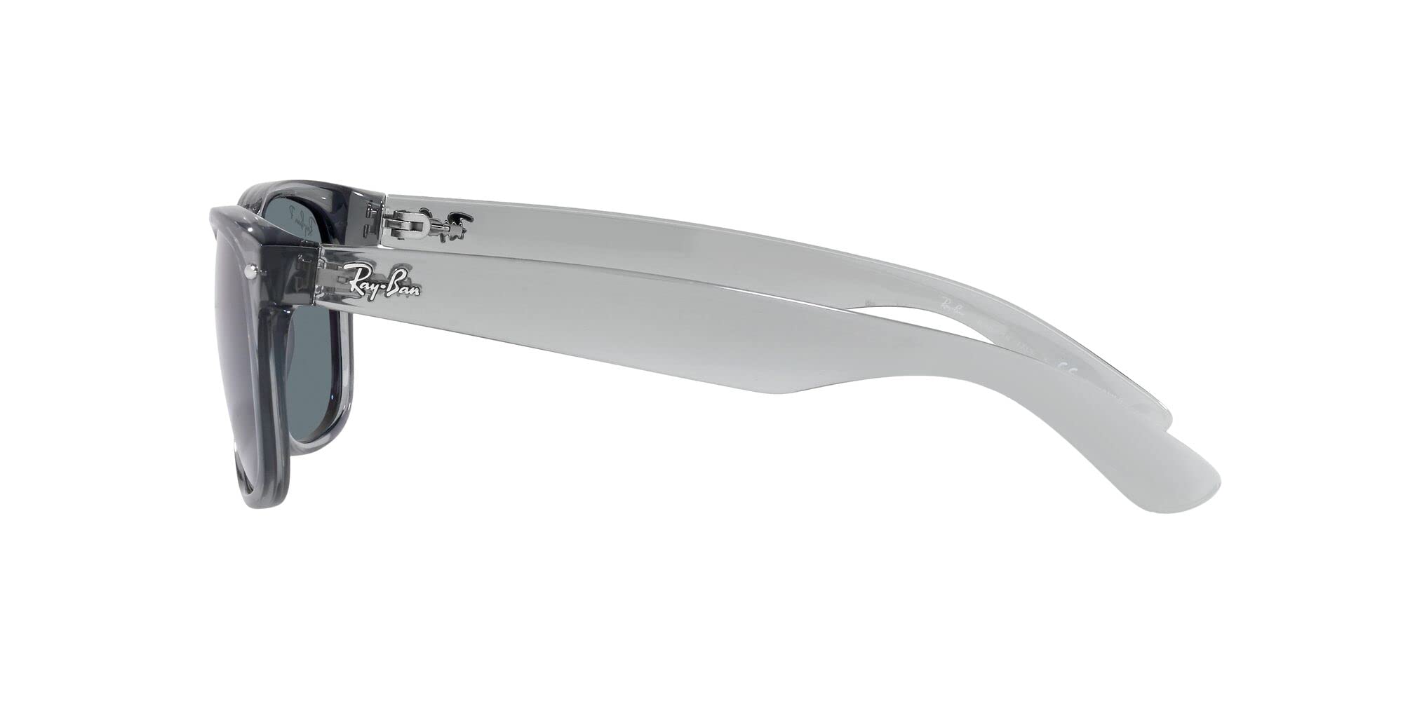 Ray-Ban RB2132 New Wayfarer Square Sunglasses, Transparent Grey/Dark Blue Polarized, 58 mm
