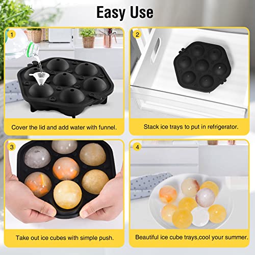 Ice Cube Trays Silicone, Sphere Ice Ball Maker with Lid for Whiskey and Cocktails & Bourbon, Reusable and BPA Free 1 Pack (7 ball ice tray)