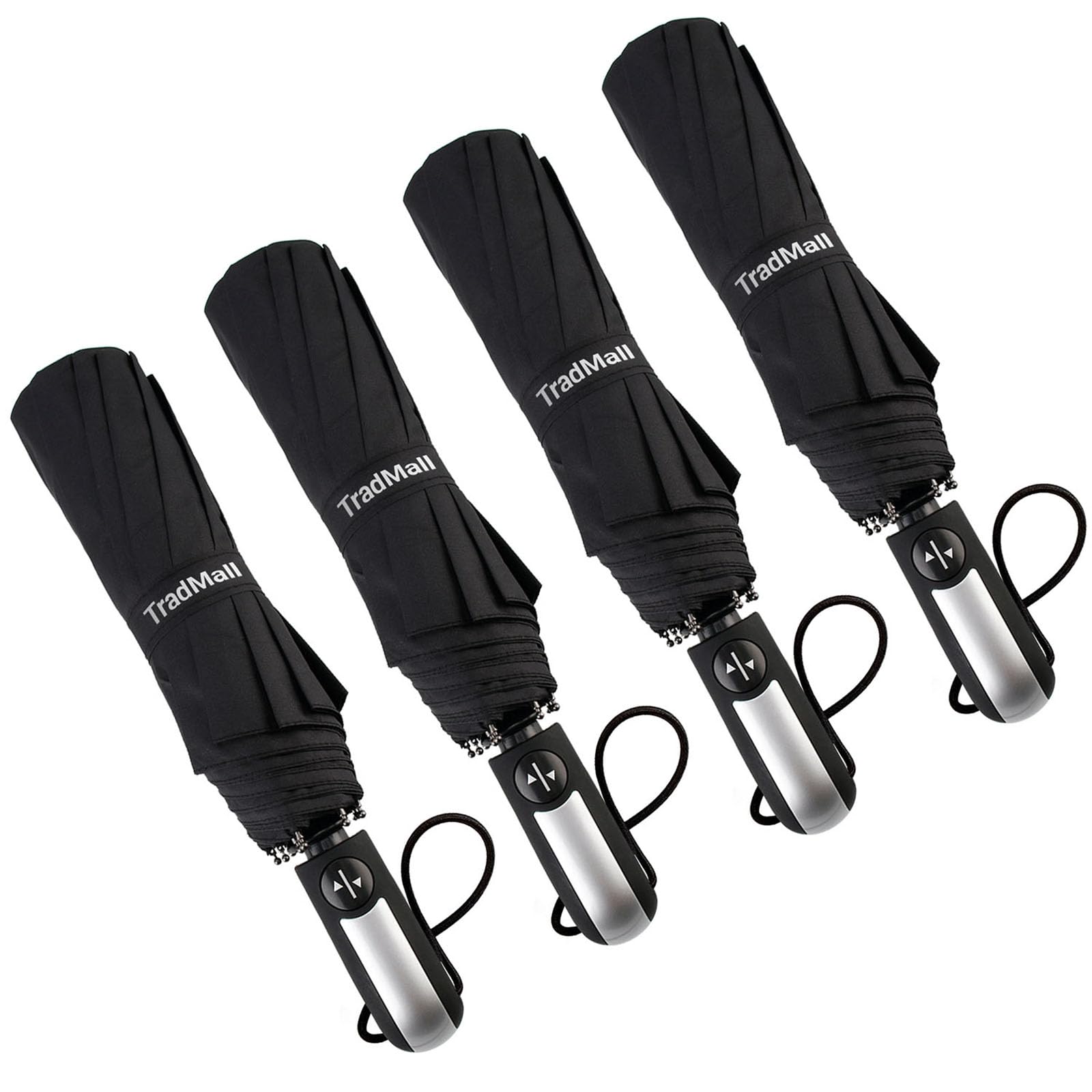 TradMall 4 Pack Travel Umbrella Windproof Portable 46 Inches Large Canopy Ergonomic Handle Auto Open & Close, Black