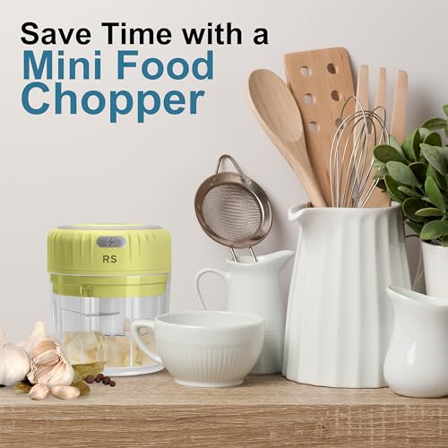 Real Simple Electric Mini Food Processor | Great for Garlic, Onion, Ginger, Jalapeño, Mini Chopper for Quick Food Prep Station | Portable USB Charging, 250 ML Food Container | Yellow