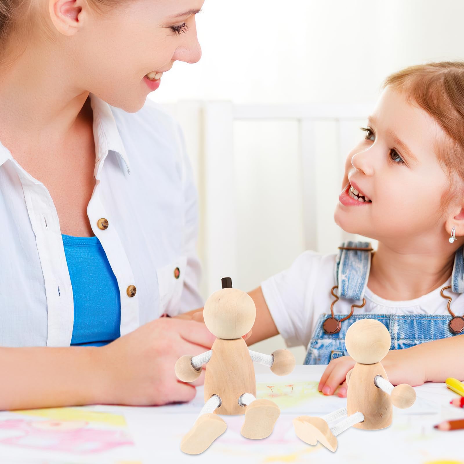 2 Pcs Unfinished Wood Peg Dolls Mini People Doll Robot Wooden Figures Decorative Peg Dolls Toy for Painting DIY Craft Art Projects