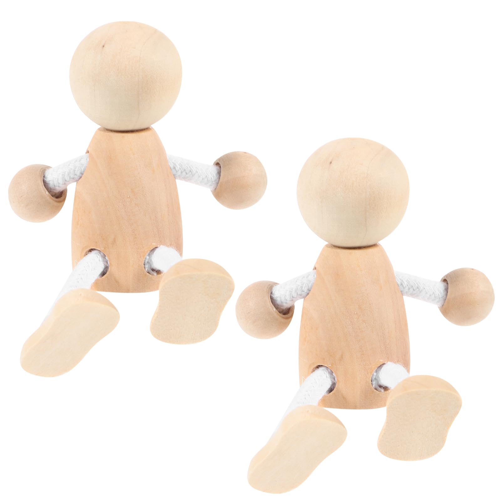 2 Pcs Unfinished Wood Peg Dolls Mini People Doll Robot Wooden Figures Decorative Peg Dolls Toy for Painting DIY Craft Art Projects
