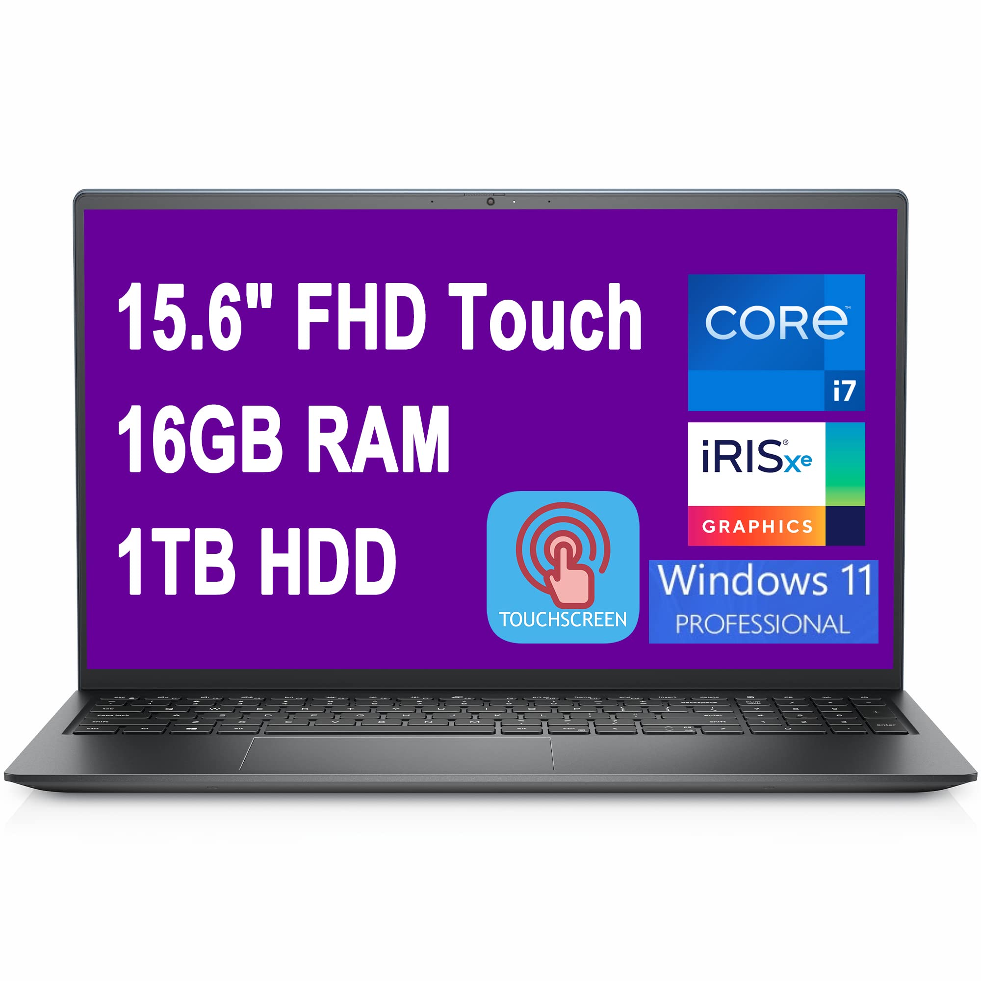 Dell Inspiron 15 3000 3511 Business Laptop 15.6" FHD Anti-Glare Touchscreen 11th Generation Intel Quad-Core i7-1165G7 16GB RAM 1TB HDD Intel Iris Xe Graphics HDMI HD Webcam Win11 Pro Black (Renewed)