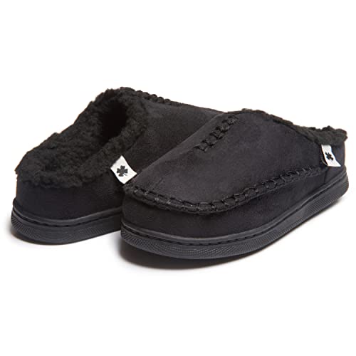 Lucky Brand Boys Micro Suede Clog Slippers, Non Slip Rubber Sole Warm Fuzzy Fluffy House Shoes, Kids Indoor Outdoor Clogs, Black, Size 2-3