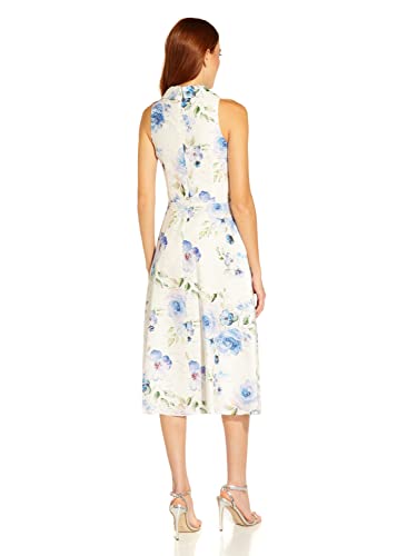 Adrianna Papell Women's Printed Jacquard Shirt Dress, Ivory/Blue, 10
