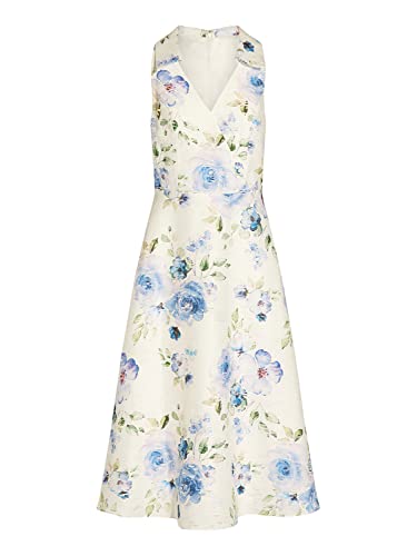Adrianna Papell Women's Printed Jacquard Shirt Dress, Ivory/Blue, 10