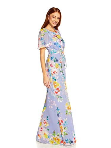 Adrianna Papell Women's Floral Chiffon Beaded Gown, Peri Multi, 8