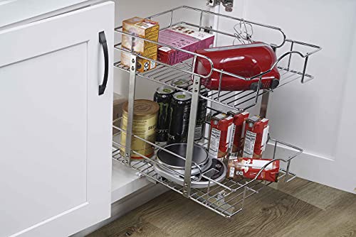 Tiger Pull Out Drawer Organizer, Double Tier Shelves 12" W x 18" D x 16"H, Great for Vanities Under Sink, Perfect for 15" Wide Cabinet Or More