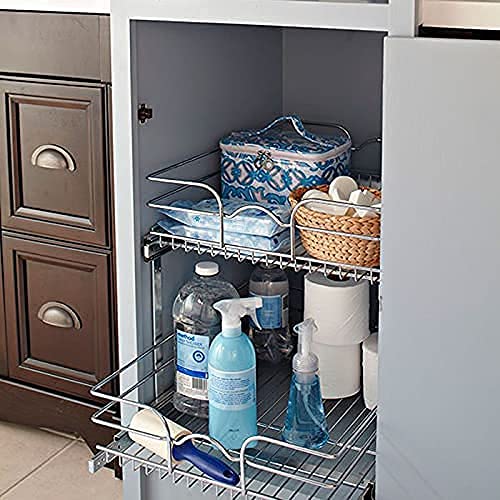 Tiger Pull Out Drawer Organizer, Double Tier Shelves 12" W x 18" D x 16"H, Great for Vanities Under Sink, Perfect for 15" Wide Cabinet Or More