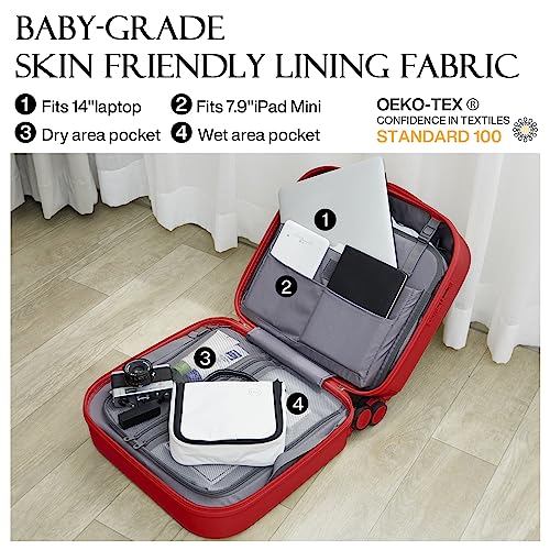 Carry on Luggage, Mixi Suitcase Spinner Wheels Luggage Hardshell Lightweight Rolling Suitcases PC with Cover & TSA Lock for Business Travel Red