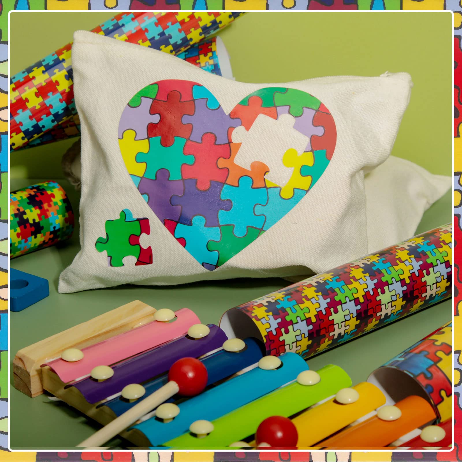 Tintnut Puzzle Pieces Heat Transfer Vinyl - 10 Sheets 10x12 Inch Autism Awareness Puzzles Craft Cutter HTV Vinyl Rainbow Color Pattern Printed Iron on Vinyl for Silhouette Cameo or Cricut