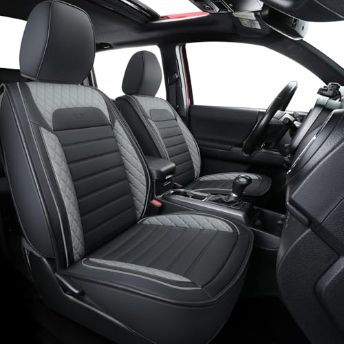 LUCKYMAN Club S08-QE Tacoma Seat Covers, Fit for 2005-2023 Tacoma Crew Cab SR SR5 TRD Sport TRD Off-Road PreRunner with Water Proof Faux Leather(Front Pair, Black&Gray 2 pcs)
