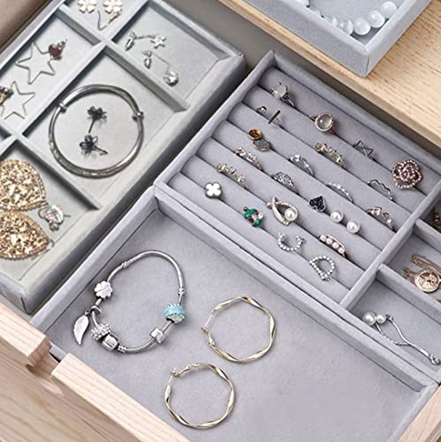 Philopack 3PCS Stackable Jewelry Organizer Trays-Drawer Storage Box Velvet Display Holder for Necklace Earring Bracelet Watch (Grey)