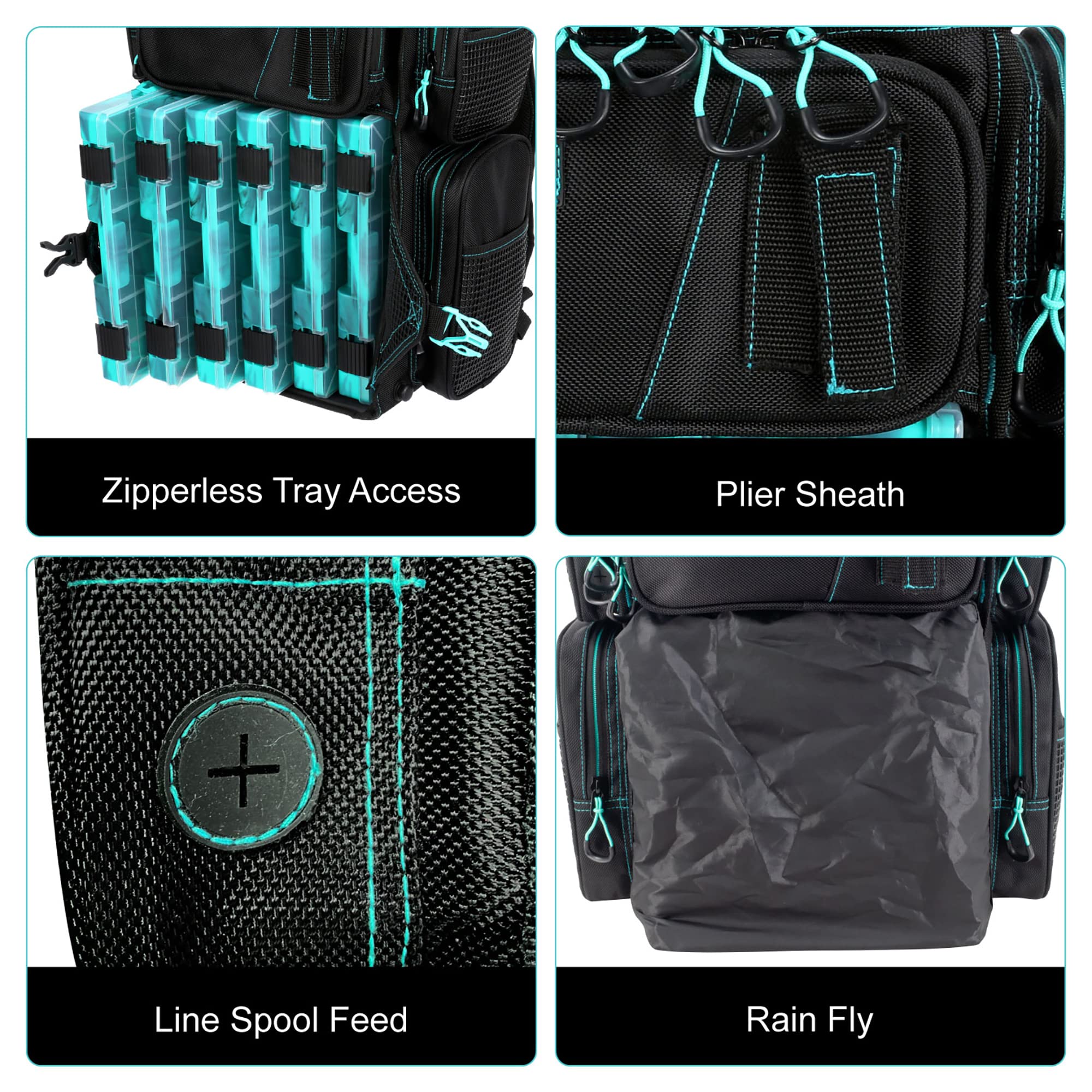 Evolution Fishing Drift Series Tackle Backpack – Seafoam, 3600 Size, Outdoor Rucksack w/ 6 Fishing Tackle Trays, Built In Rain Fly, Heavy Duty Fishing Backpack, Tackle Carrying Case