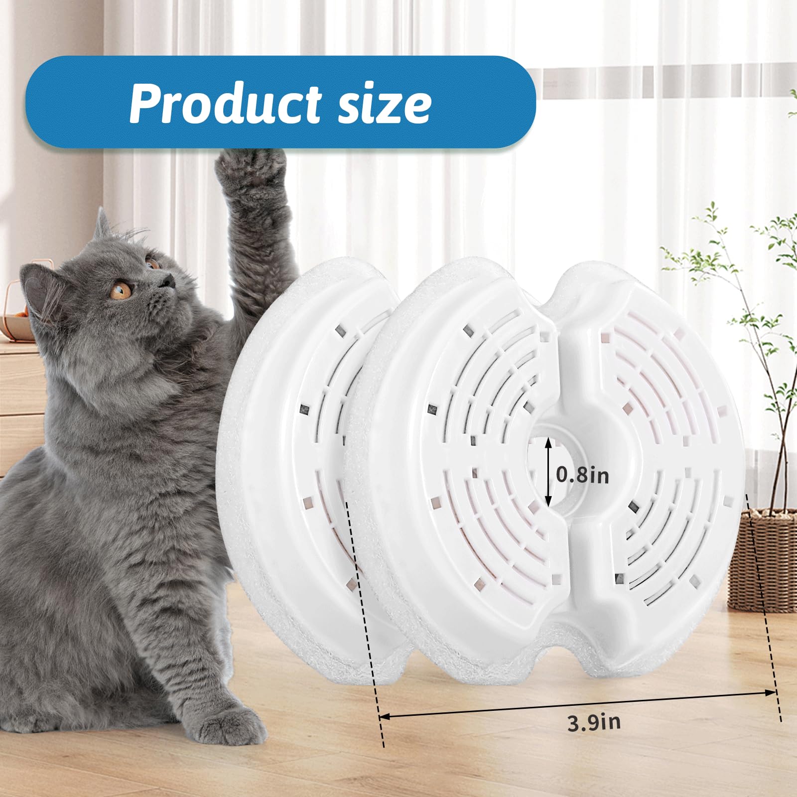 Cat Water Fountain Filters for 84oz/2.5L Stainless Steel Pet Fountain and 67oz/2.0L Plastic Cat Drinking Fountain, 4 Pack Pet Replacement Filters Set