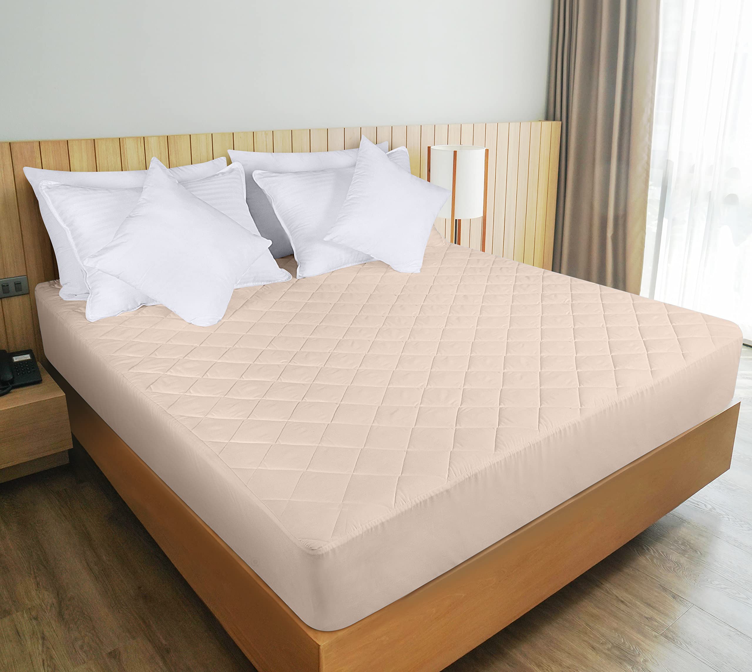 Utopia Bedding Quilted Fitted Mattress Pad, Queen Size, Elastic Fitted Mattress Topper Protector and Cover Stretches up to 16 Inches Deep, Machine Washable (Beige)