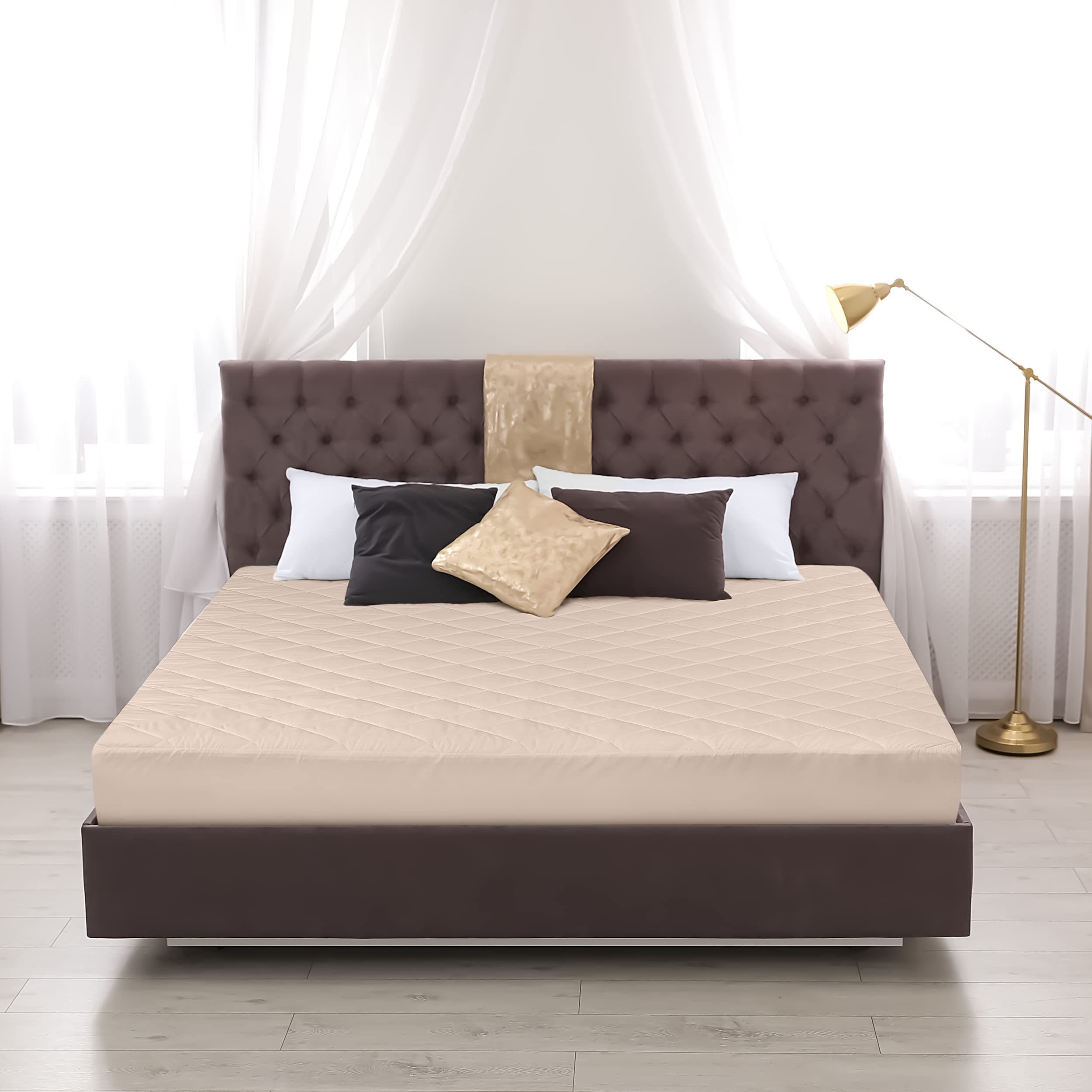 Utopia Bedding Quilted Fitted Mattress Pad, Queen Size, Elastic Fitted Mattress Topper Protector and Cover Stretches up to 16 Inches Deep, Machine Washable (Beige)