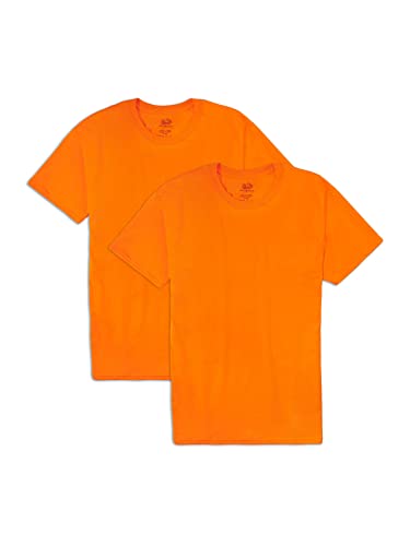 Fruit Of The Loom Mens Eversoft Cotton Shirts, Breathable & Moisture Wicking With Odor Control, Sizes S-4x, Crew - 2 Pack - Safety Orange, X-Large US