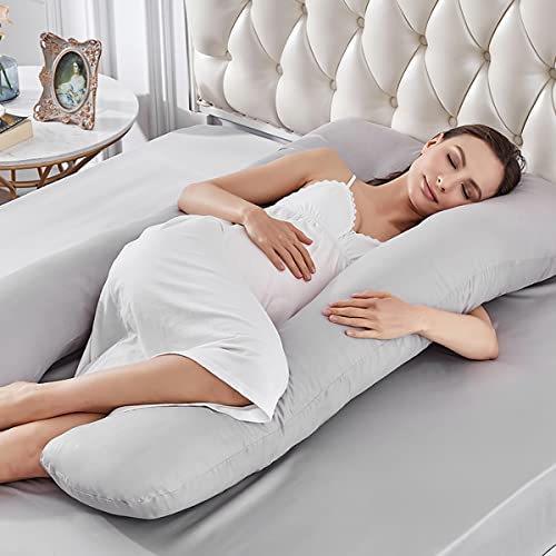 U Shaped Maternity Pillow, Maternity Full Body Pillow, Back, Leg and Abdominal Support, Maternity Sleeping Pillow, Side Sleeping Pillow with Separate Pillowcase for Easy Cleaning (grey)