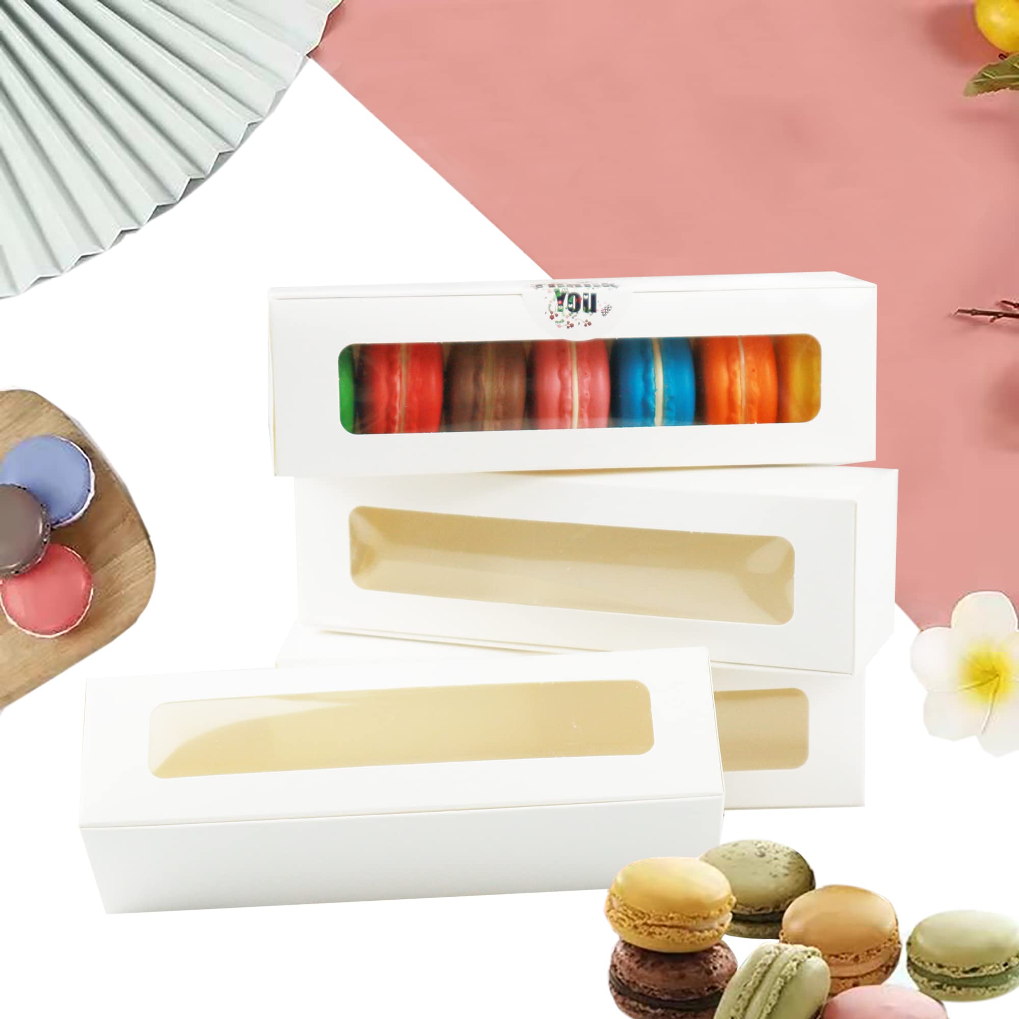 wraphay 30 Pack Macaron Boxes with Window White Pastry Packaging Container for 6 Bakery French Cocoa Truffle Wedding Gift Dessert Cookies Treat Delivery Box