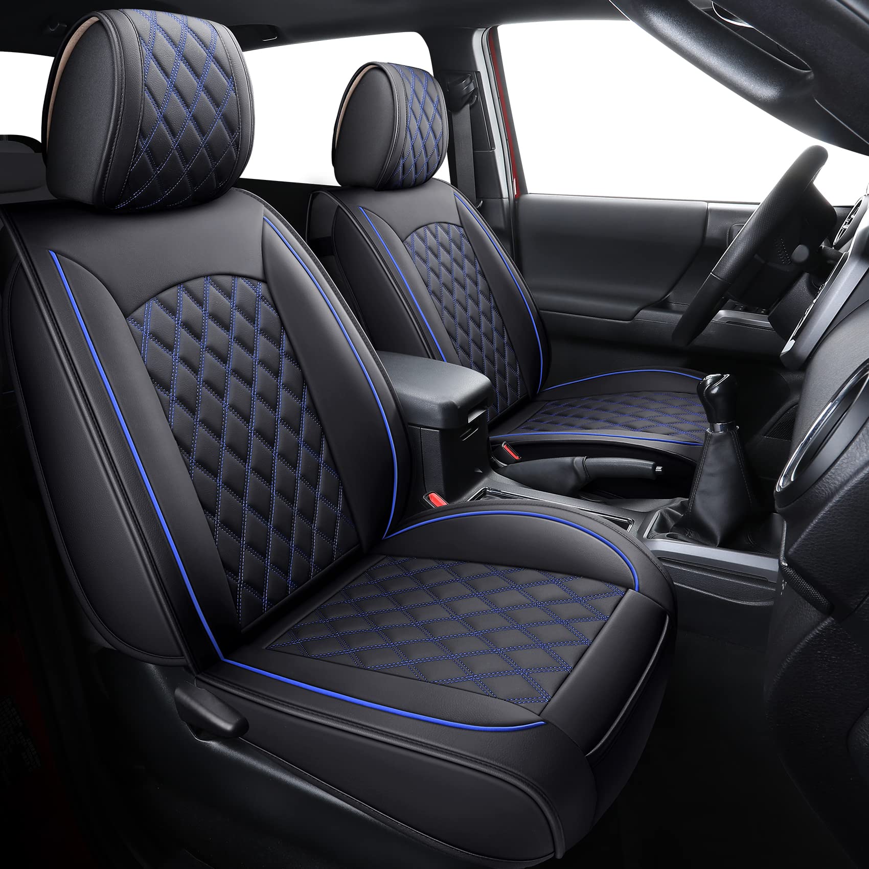 Aierxuan Toyota Tacoma Seat Covers Custom Fit 2005-2025 TRD Off-Road Overlanding Concept SR5 Double Cab Pickup Truck Waterproof Leather Front Car Cushions(2 PCS Front,Black-Blue)