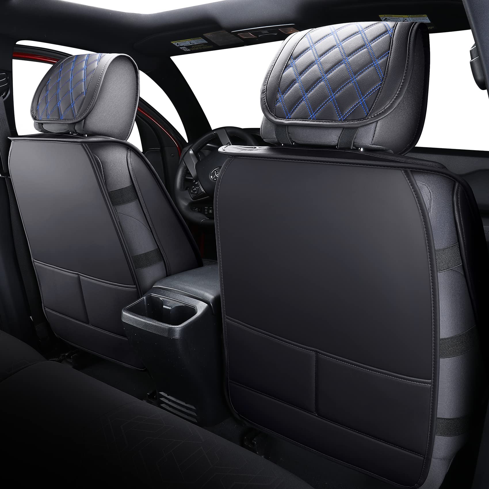 Aierxuan Toyota Tacoma Seat Covers Custom Fit 2005-2025 TRD Off-Road Overlanding Concept SR5 Double Cab Pickup Truck Waterproof Leather Front Car Cushions(2 PCS Front,Black-Blue)