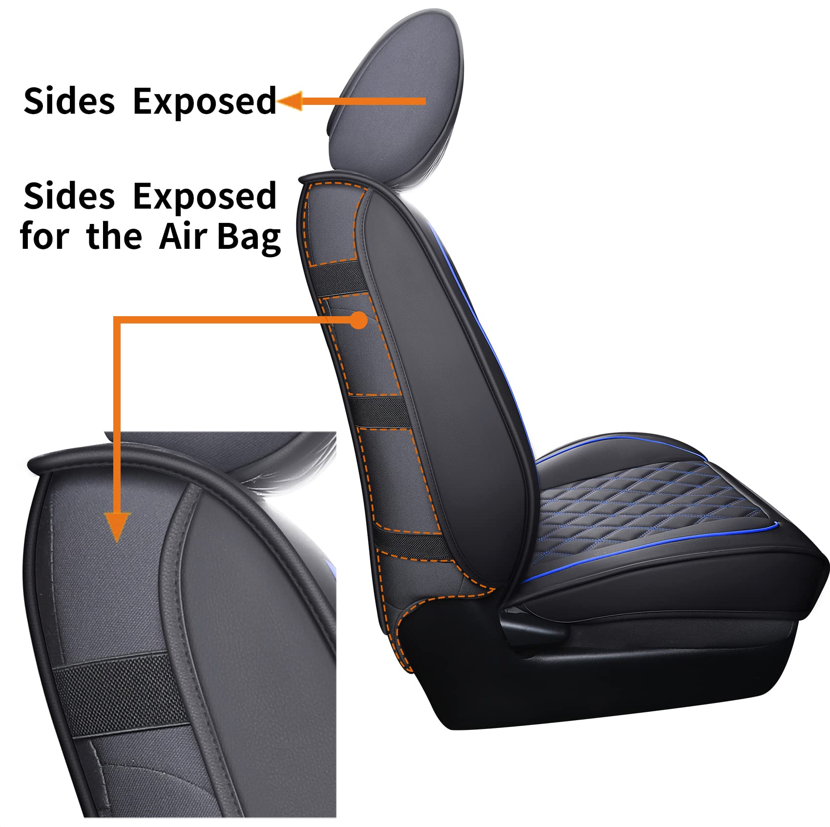 Aierxuan Toyota Tacoma Seat Covers Custom Fit 2005-2025 TRD Off-Road Overlanding Concept SR5 Double Cab Pickup Truck Waterproof Leather Front Car Cushions(2 PCS Front,Black-Blue)