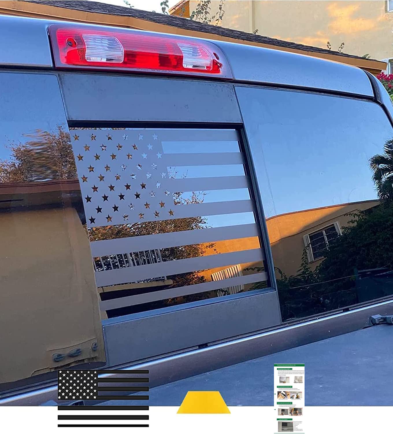 Xinghe for Toyot@ Tacoma 2005-2023, American Flag Decals for Truck Back Sliding Window, Matte Black USA Flag Decal for Truck Back Window, Waterproof Vinyl, Durable and Easy Remove Truck Decal