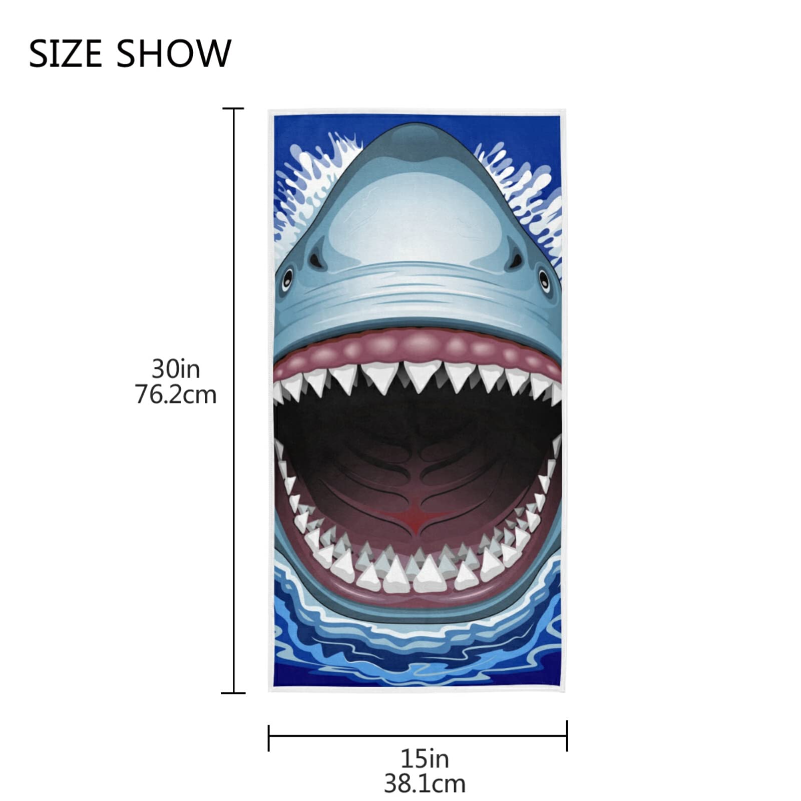 Bolaz Hand Towels Bath Towels for Bathroom Washcloths Face Cloths Cotton Shark Jaws Attack Mouth Animal Decorative Absorbent Soft 30x15in