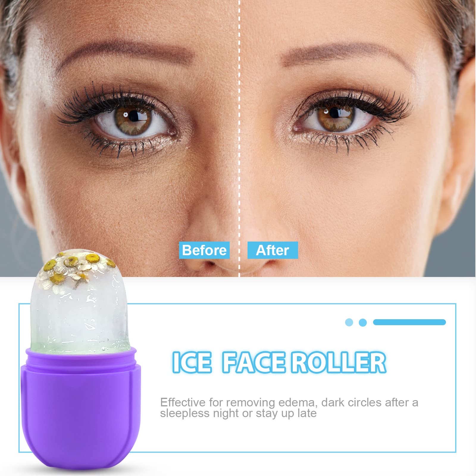 Purple Mini Beauty Face Ice Roller - Reusable Silicone Mold for Eye, Neck & Face Skin Care