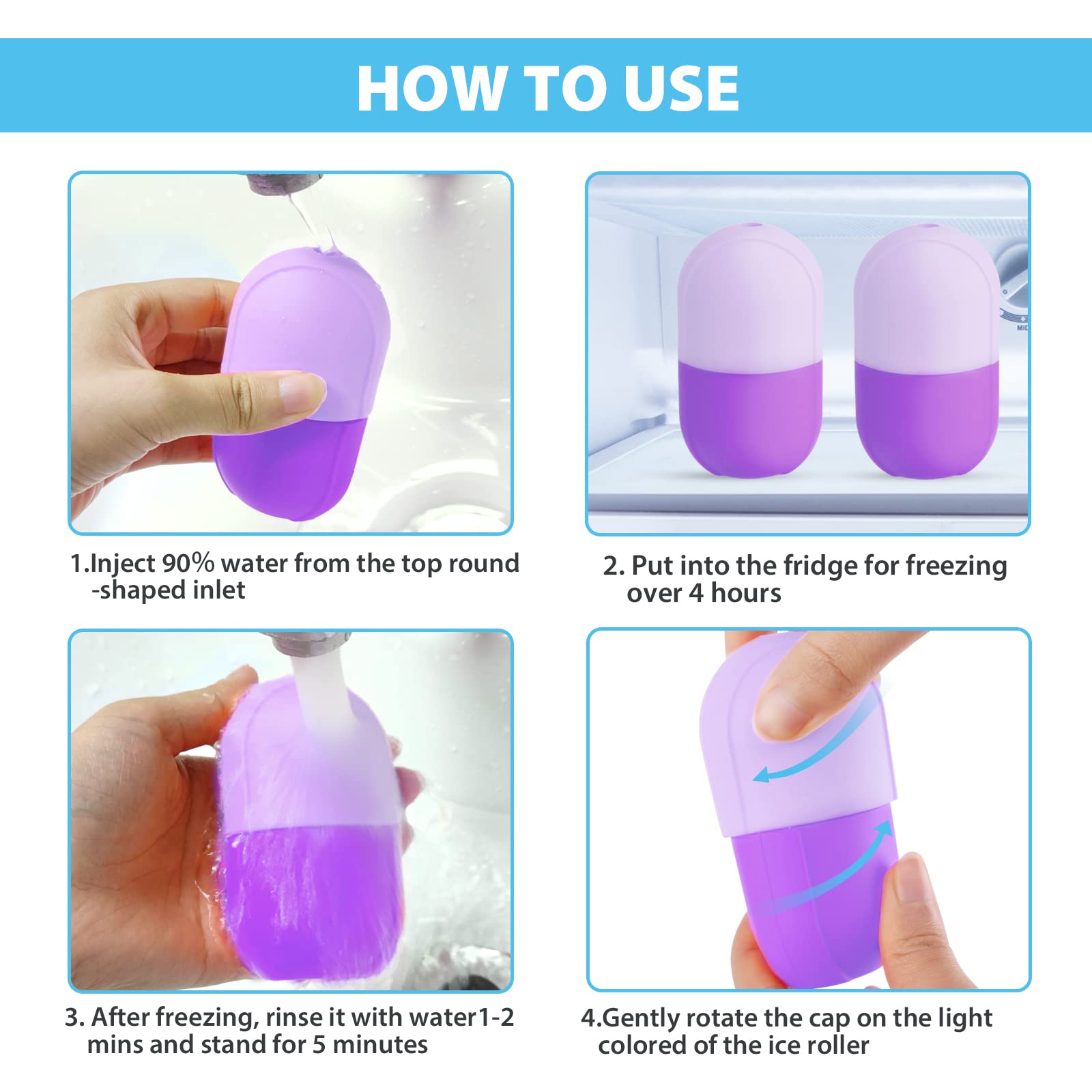 Purple Mini Beauty Face Ice Roller - Reusable Silicone Mold for Eye, Neck & Face Skin Care