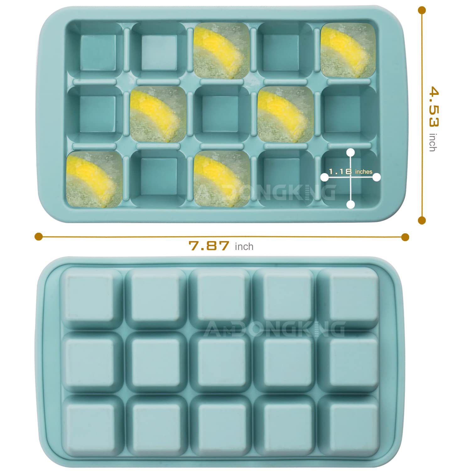 Ice Cube Trays Silicone, Ice Molds with Lid, Making 15 Giant Ice Cubes for Whiskey Cocktails and Bourbon, Reusable and BPA Free