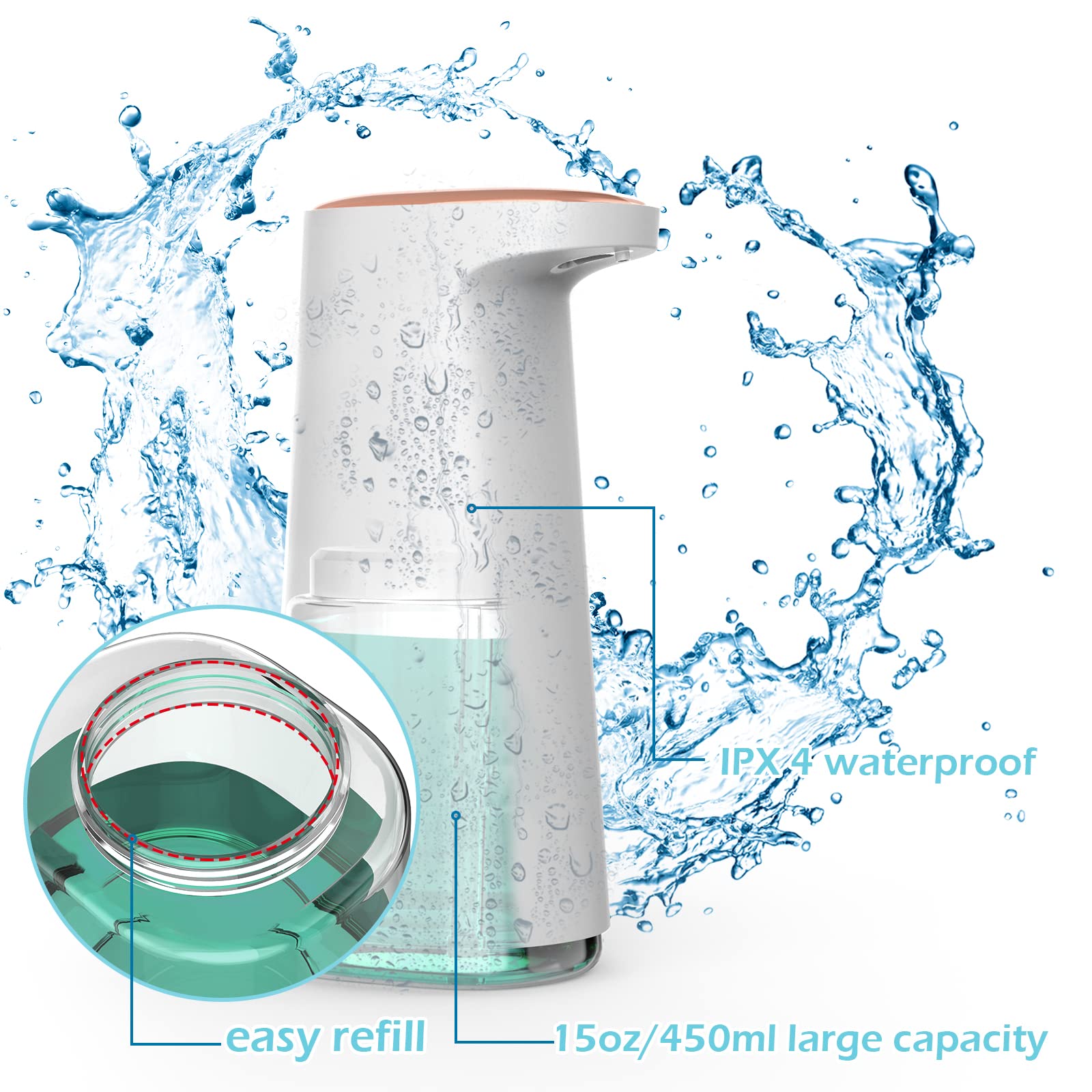 Automatic Foaming Soap Dispenser, Lotuze 15oz/450ml Touchless Foam Hand Soap Dispenser Rechargeable Electric Motion Sensor Liquid Soap Pump Hands Free Soap Dispenser for Kitchen, Bathroom