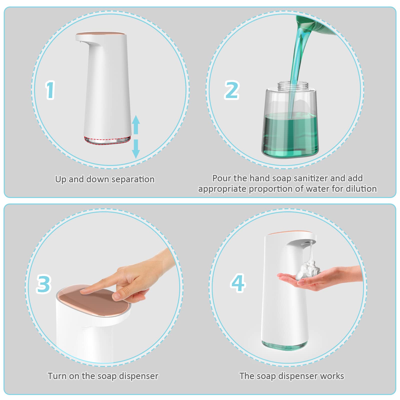 Automatic Foaming Soap Dispenser, Lotuze 15oz/450ml Touchless Foam Hand Soap Dispenser Rechargeable Electric Motion Sensor Liquid Soap Pump Hands Free Soap Dispenser for Kitchen, Bathroom