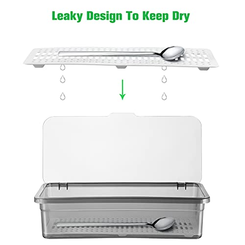 Cabilock Utensil Organizers Drawer Utensil Holder for Countertop with Lid, Silverware Tray for Drawer, Chopsticks Holders Flatware Cutlery Trays Chopsticks Drain Storage Box
