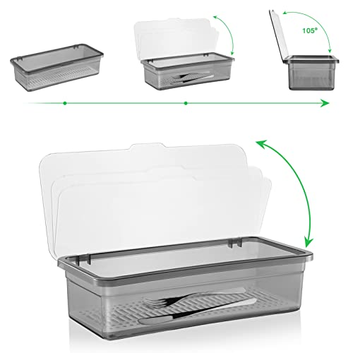 Cabilock Utensil Organizers Drawer Utensil Holder for Countertop with Lid, Silverware Tray for Drawer, Chopsticks Holders Flatware Cutlery Trays Chopsticks Drain Storage Box