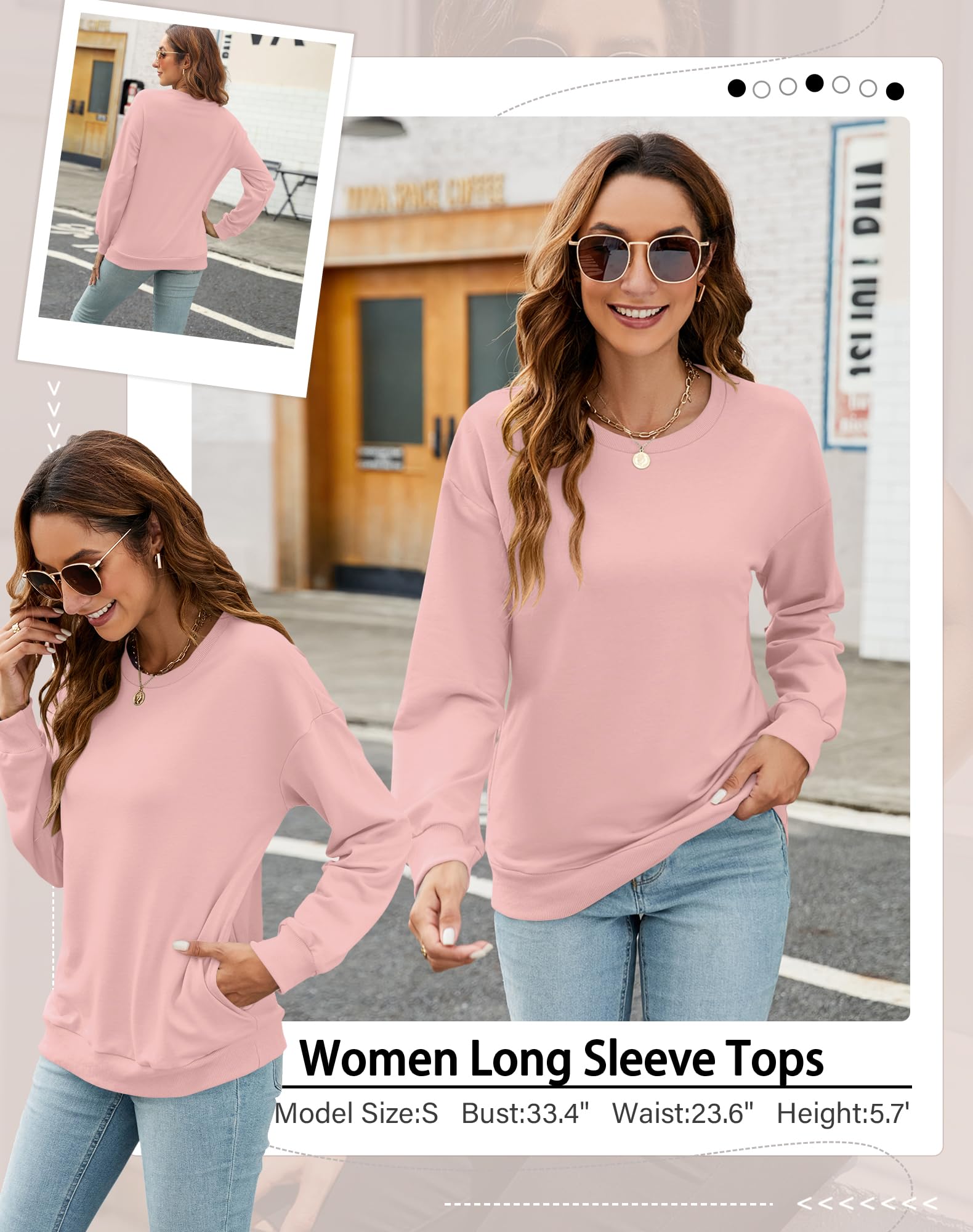 TICTICMIMI Women's Casual Long Sleeve Color Block/Solid Tops Crewneck Sweatshirts Cute Loose Fit Pullover with Pockets