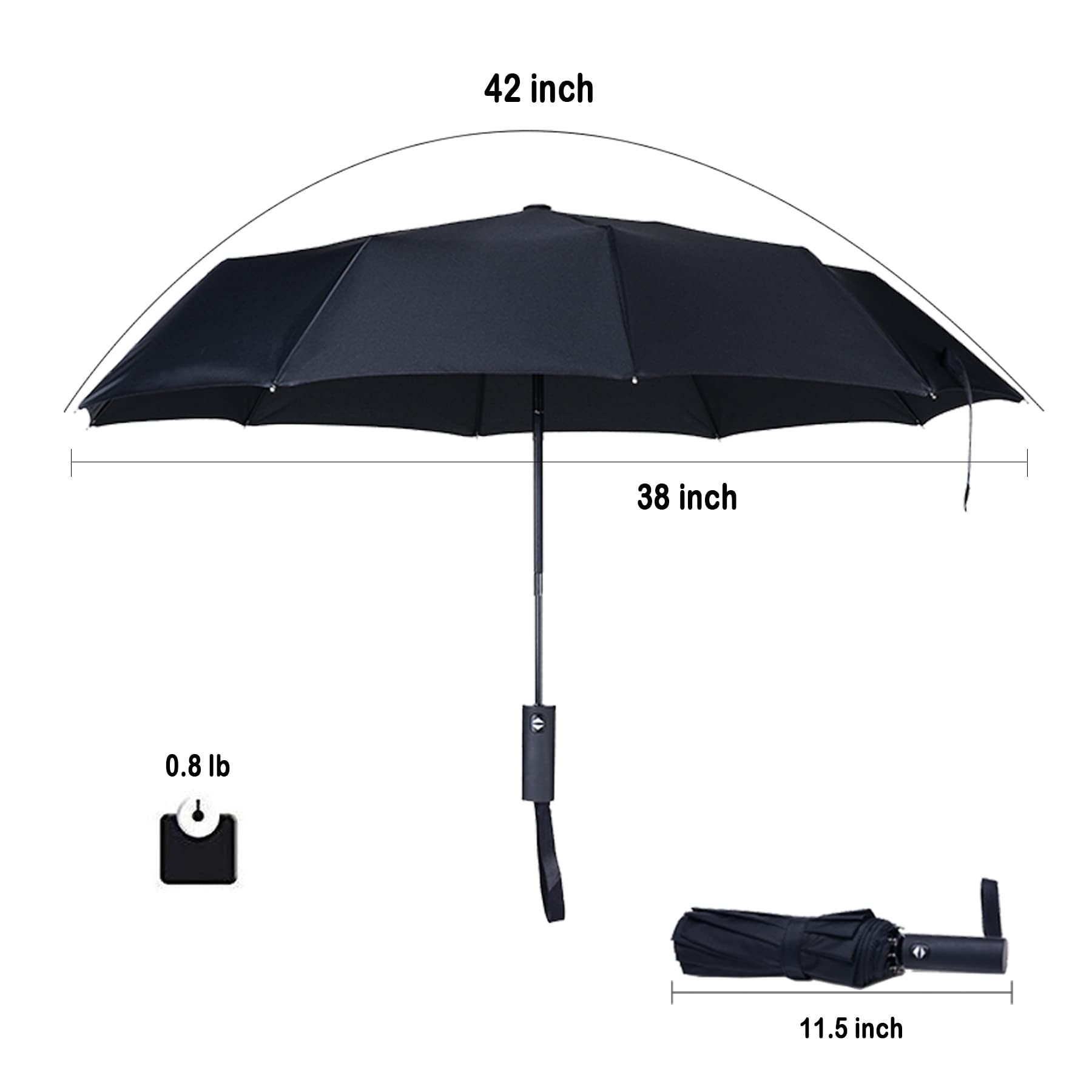 ANTI-REBOUND Travel Umbrella Windproof Compact Collapsible Light, Automatic, Strong and Portable, Wind Resistant, Folding Small Umbrella for Rain Black & Black