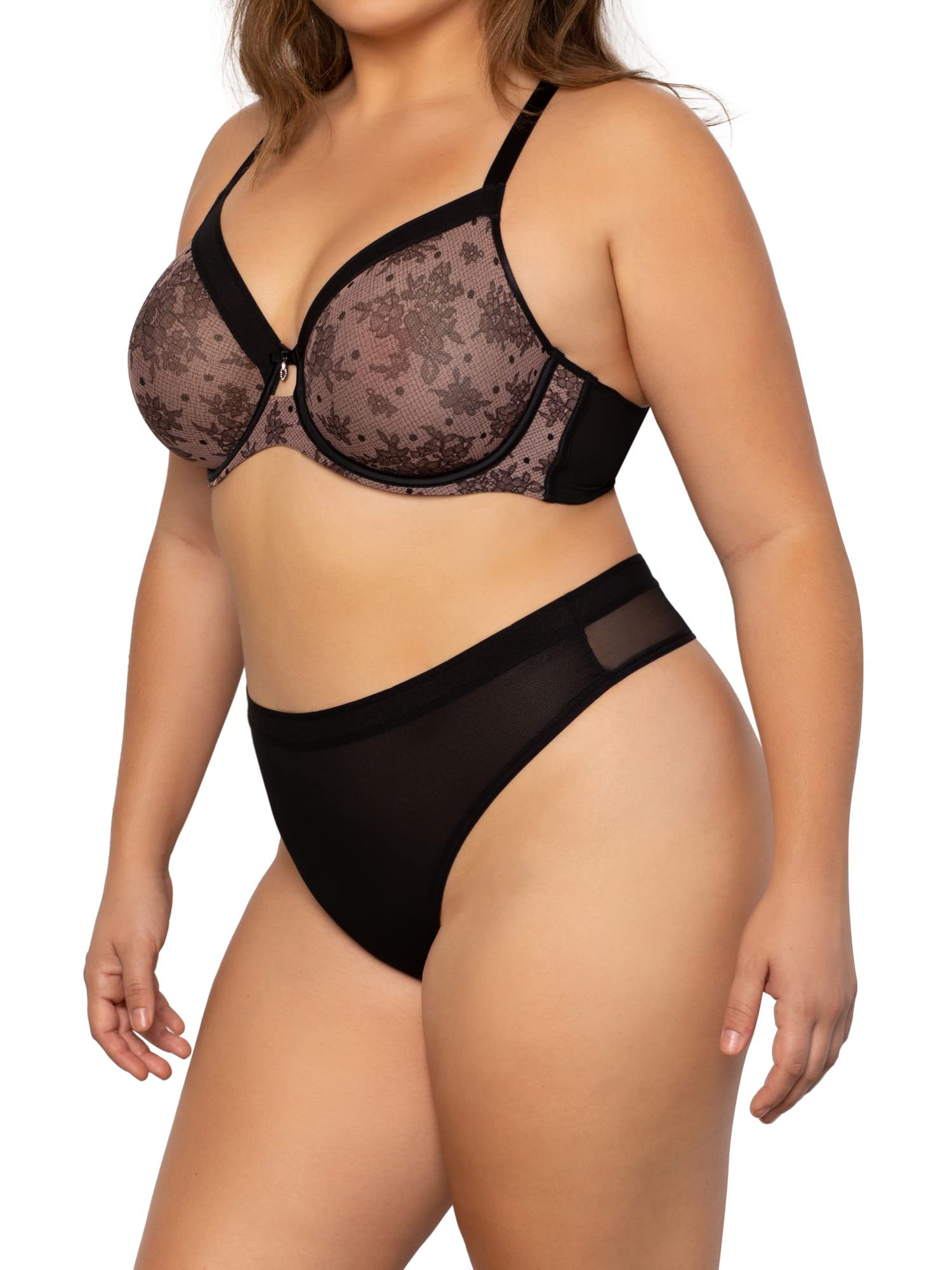 Curvy Couture Women's Plus Size Panties Available in Smooth, Mesh and Lace, Black Hue Thong, XX-Large